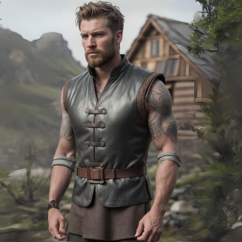 Tailor-made Men's Black Knight Leather Vest | Viking-inspired ...