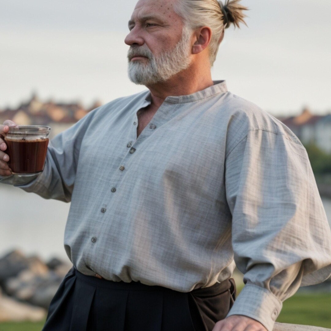 Gray Renaissance Shirt | Men’s Historical Button-up Tunic | Viking ...