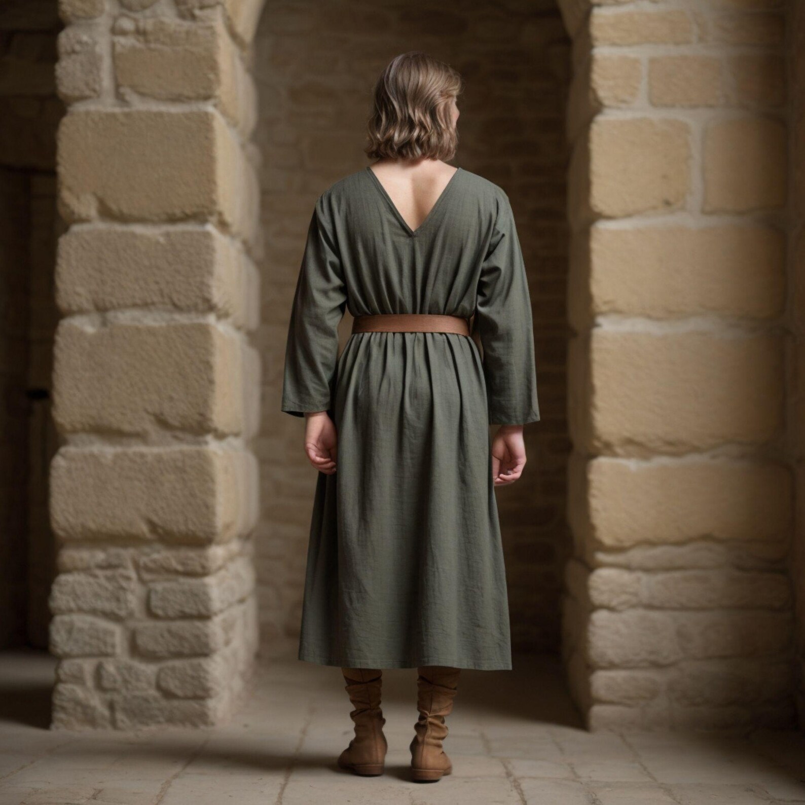 Mythic Men Medieval Long Tunic Dress | Olive Green Renaissance Costume ...