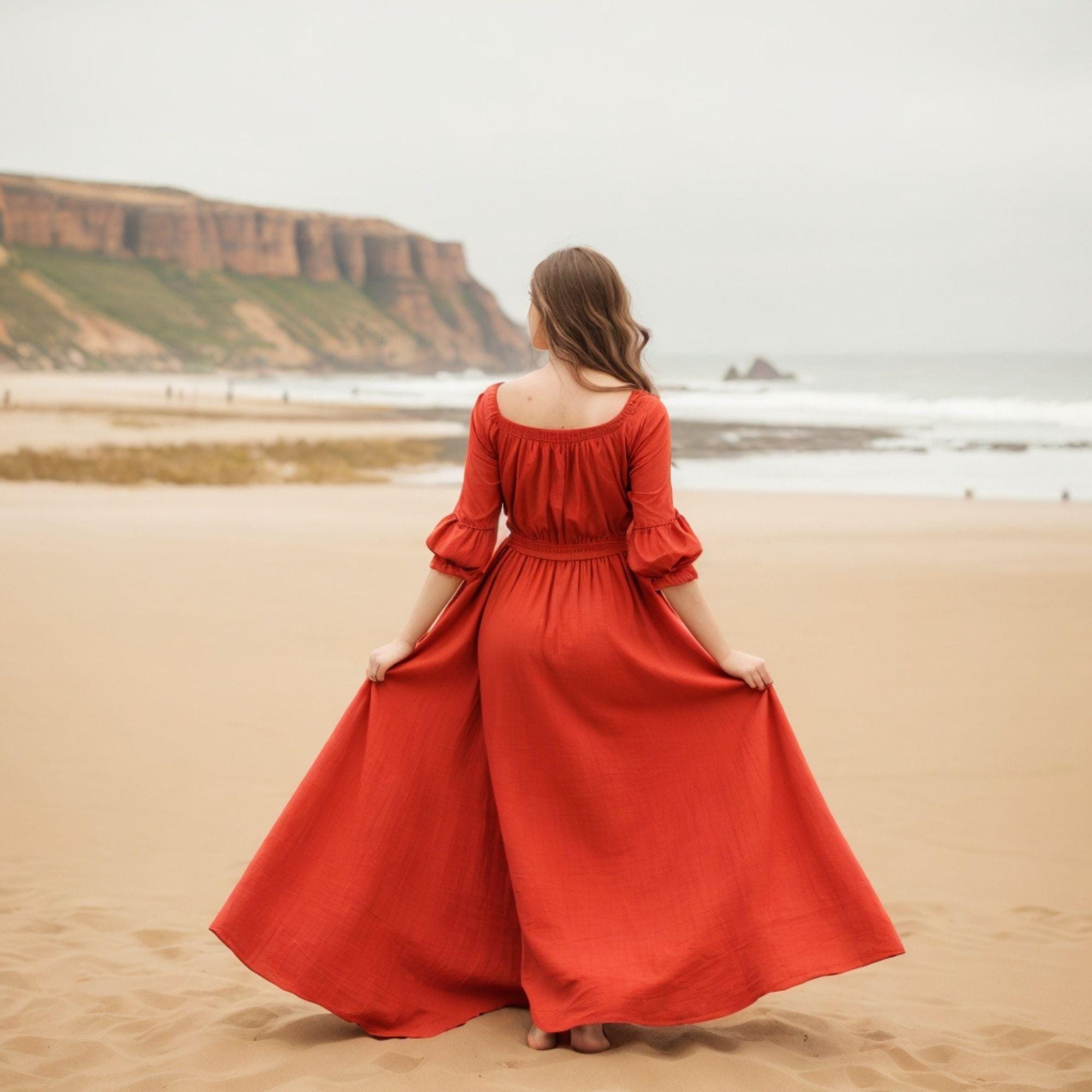 Wanderer Women Red Renaissance Riding Girl Gown Flowing Medieval Dress ...