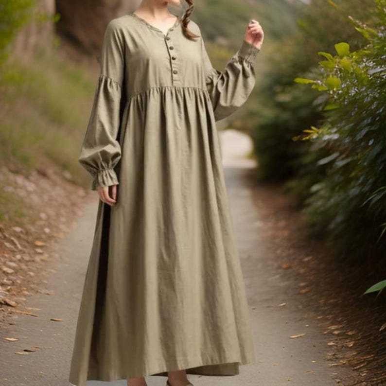 Rustic Green Medieval Exiled Princess Maxi Dress | Victorian Edwardian ...