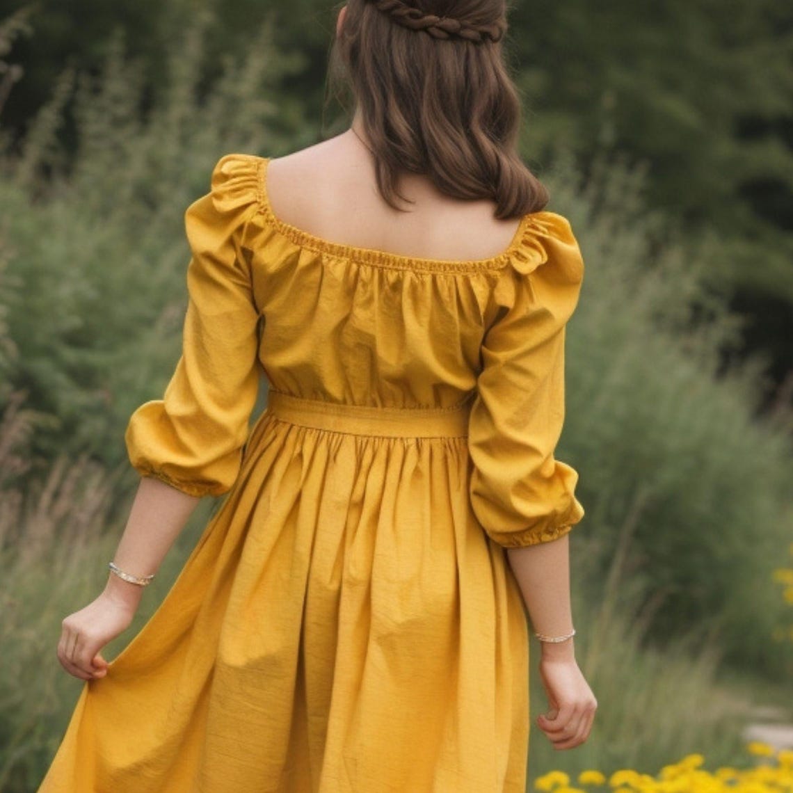 Golden Yellow Renaissance Dress | Puff Sleeve Peasant Gown | Women’s ...