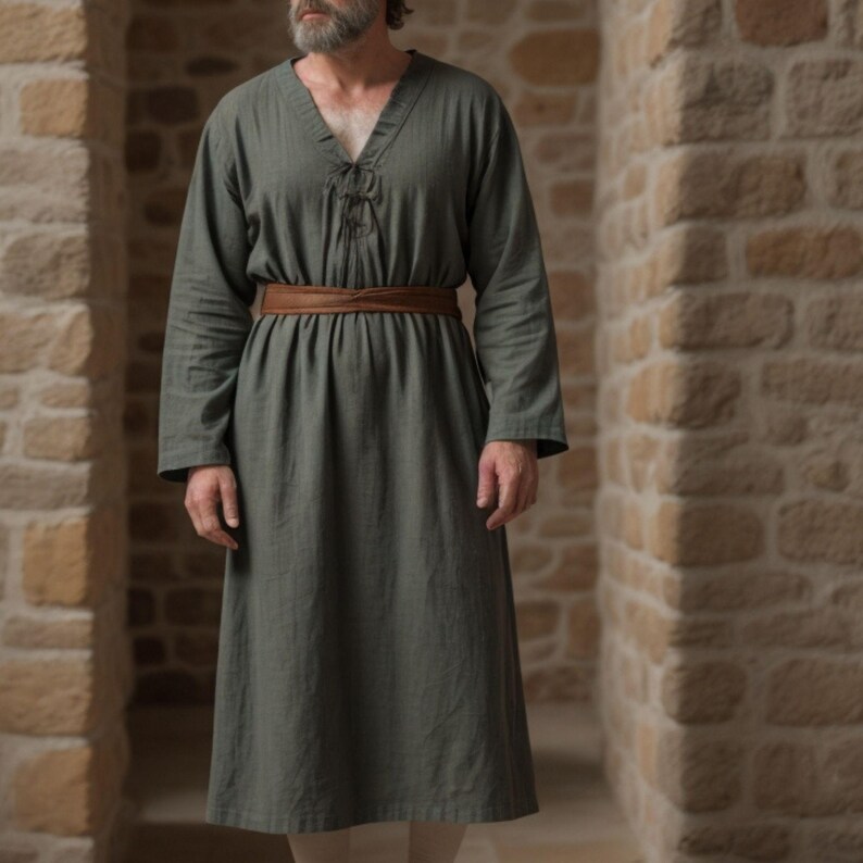 Mythic Men Medieval Long Tunic Dress | Olive Green Renaissance Costume ...