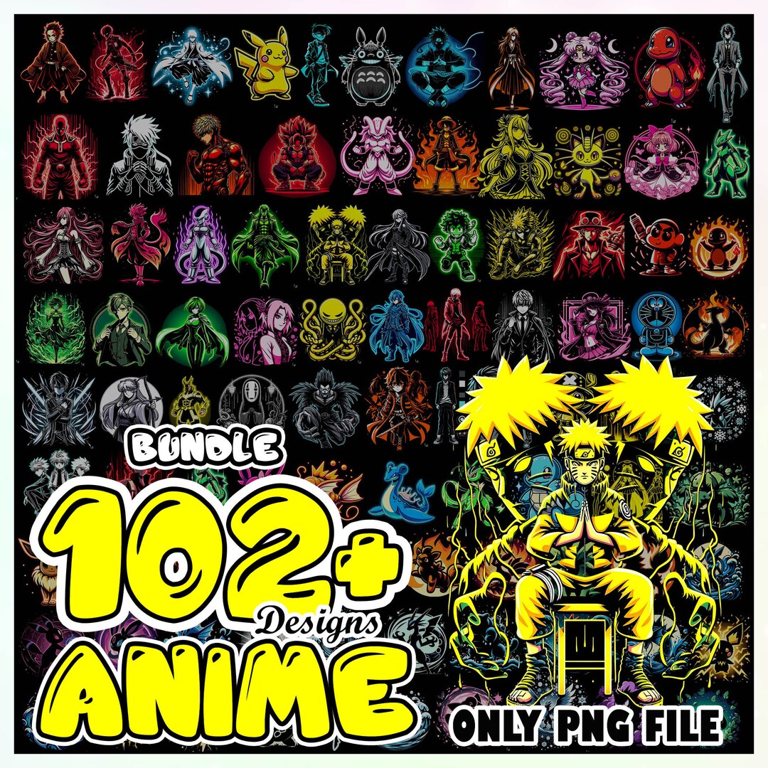 Anime Neon Designs Bundle PNG, Trending Anime Bundle Png 2024 - Etsy