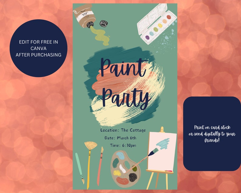 Paint Party Invitation, Art Party Template, Paint Party Flyer, Editable ...