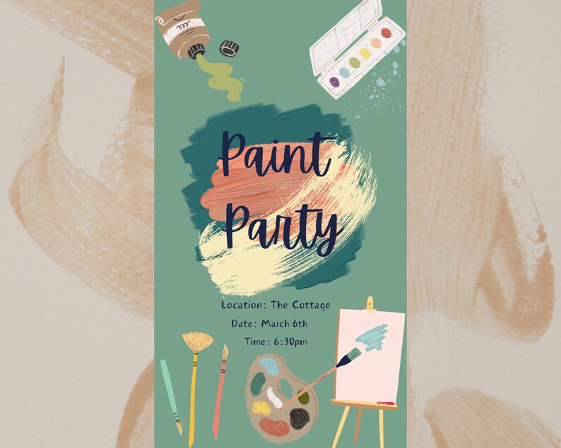 Paint Party Invitation, Art Party Template, Paint Party Flyer, Editable ...