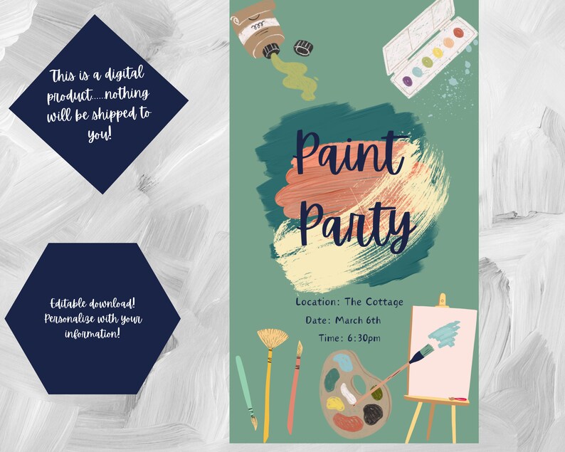 Paint Party Invitation, Art Party Template, Paint Party Flyer, Editable ...