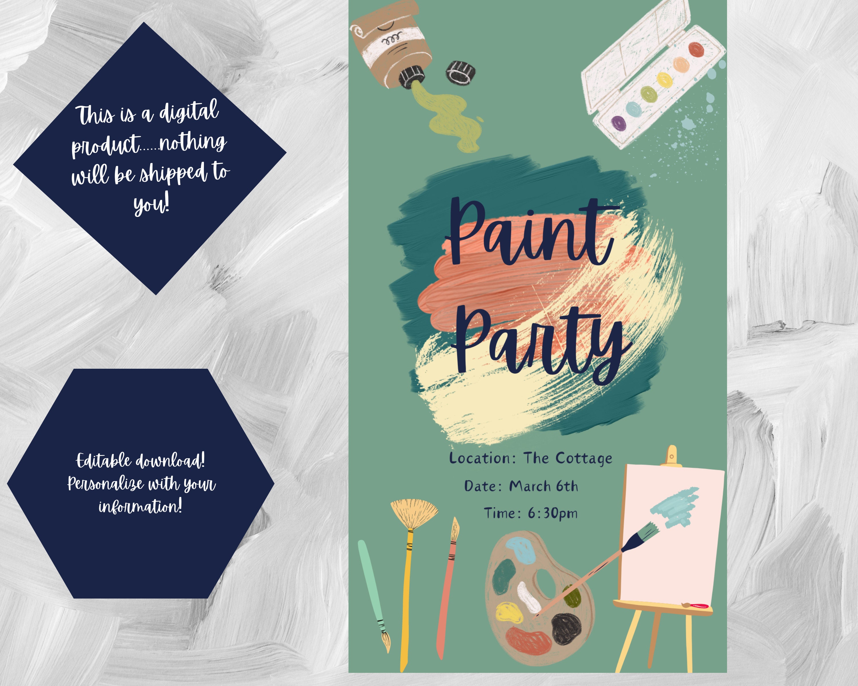 Paint Party Invitation, Art Party Template, Paint Party Flyer, Editable ...