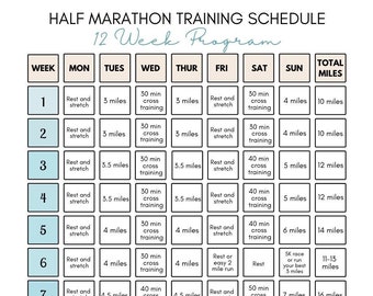 12 Week Half Marathon Training Plan/schedule for Beginners - Monday ...