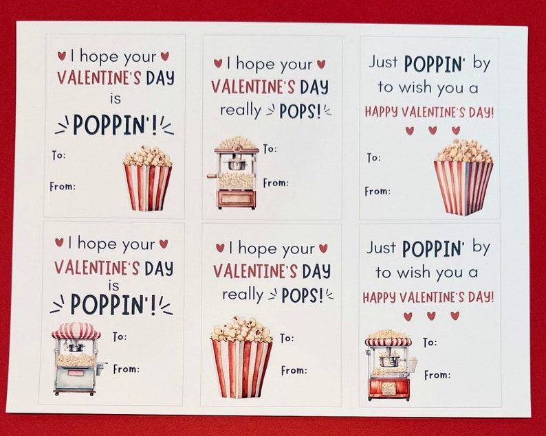 Printable Popcorn Valentine for Kids - Etsy