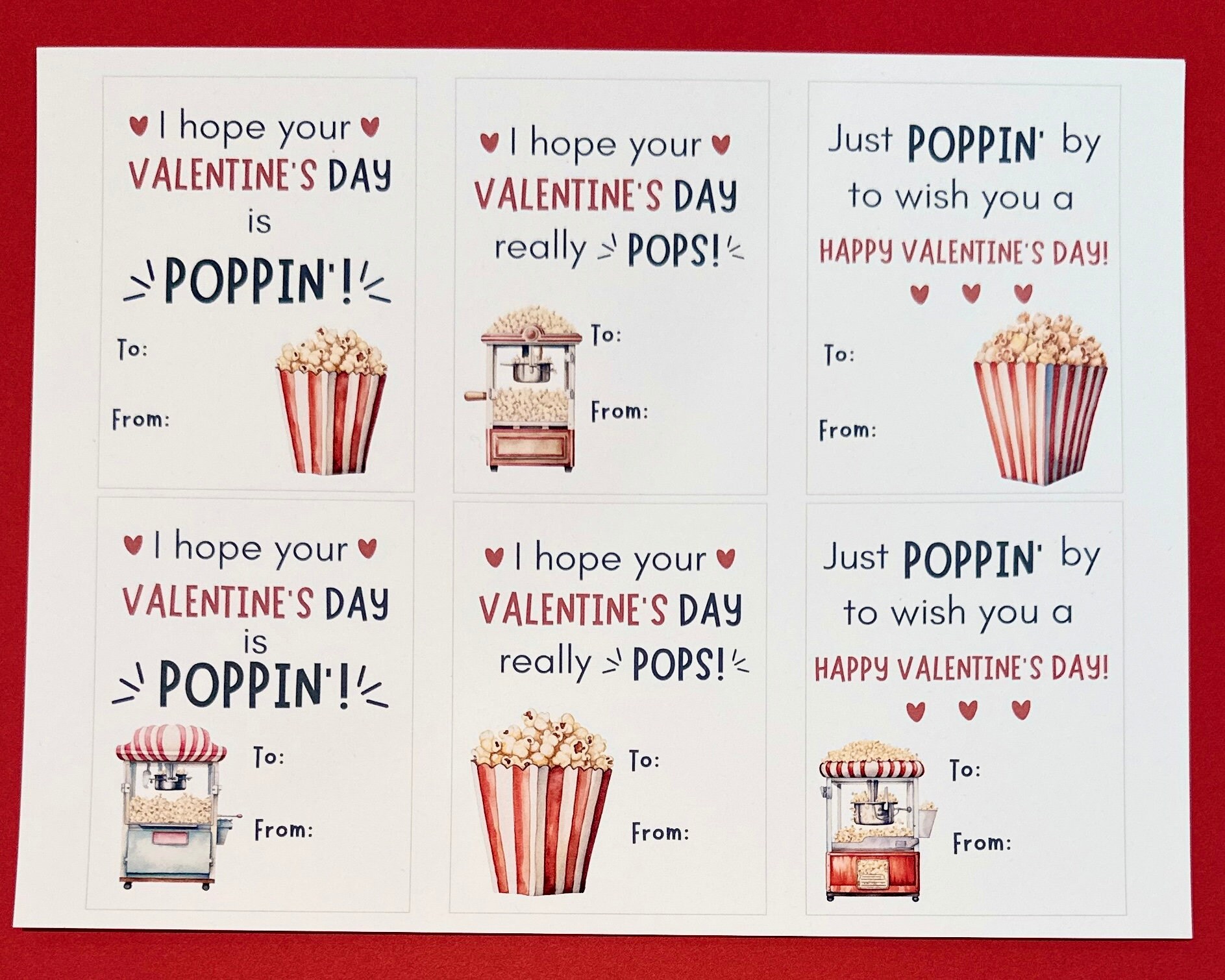 Printable Popcorn Valentine for Kids - Etsy