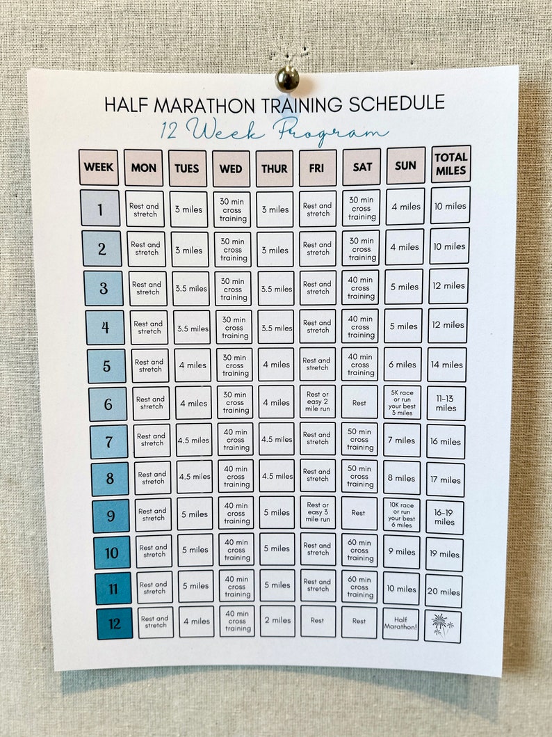 12 Week Half Marathon Training Plan/schedule for Beginners - Tuesday ...