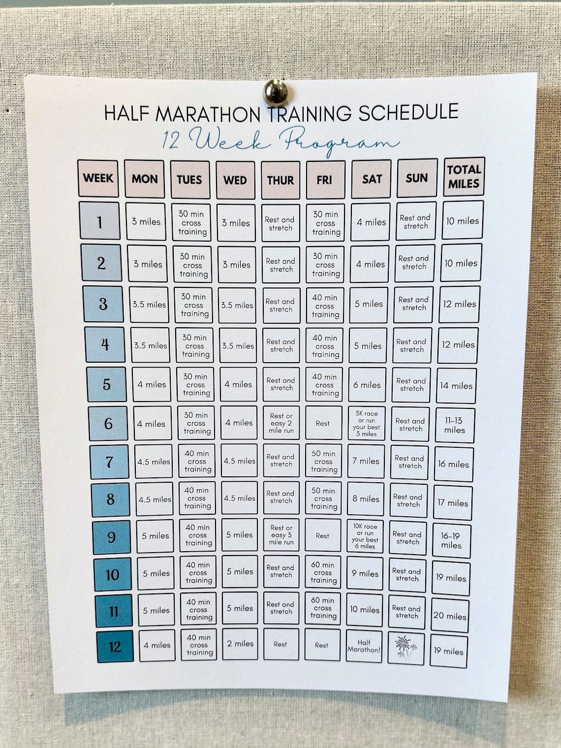 12 Week Half Marathon Training Plan/schedule for Beginners - Monday ...