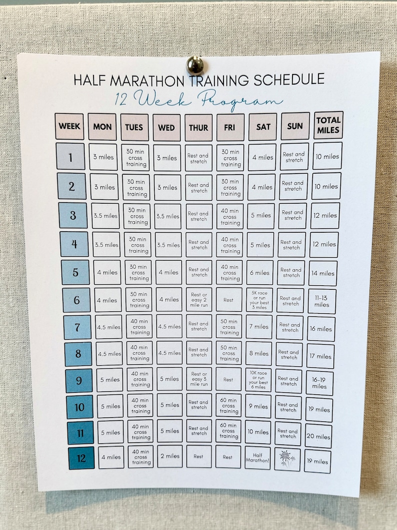 12 Week Half Marathon Training Plan/schedule for Beginners - Monday ...