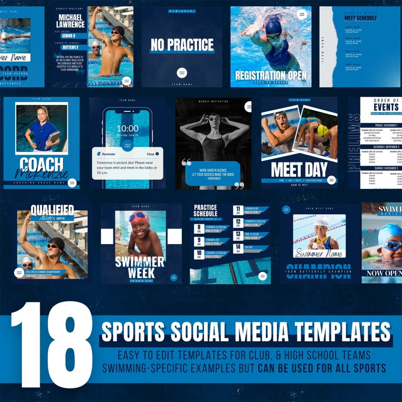 Swimming Social Media Canva Template Bundle - Etsy