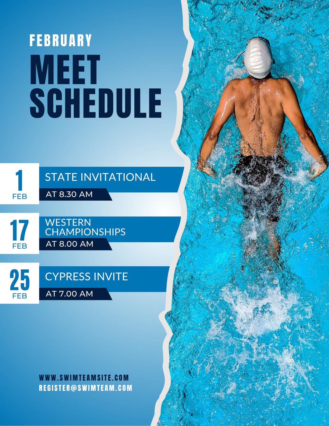 Swim Meet Schedule Flyer | Editable Canva Template for Printing And/or ...