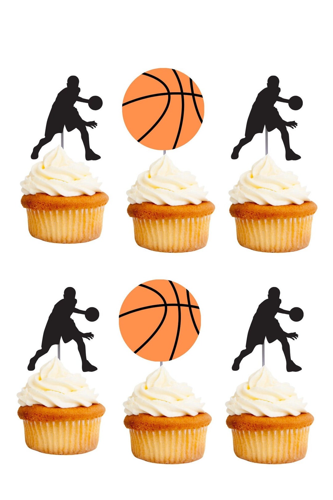 12 Pack Cupcake Toppers-basketball Birthday-basketball Cupcake Toppers ...