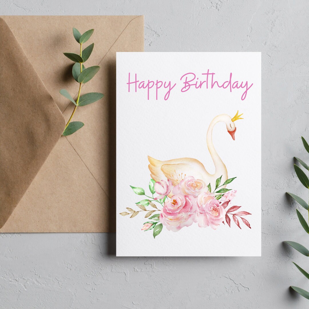 Swan Happy Birthday Card/blank Card/swan Birthday/swan Birthday Card ...