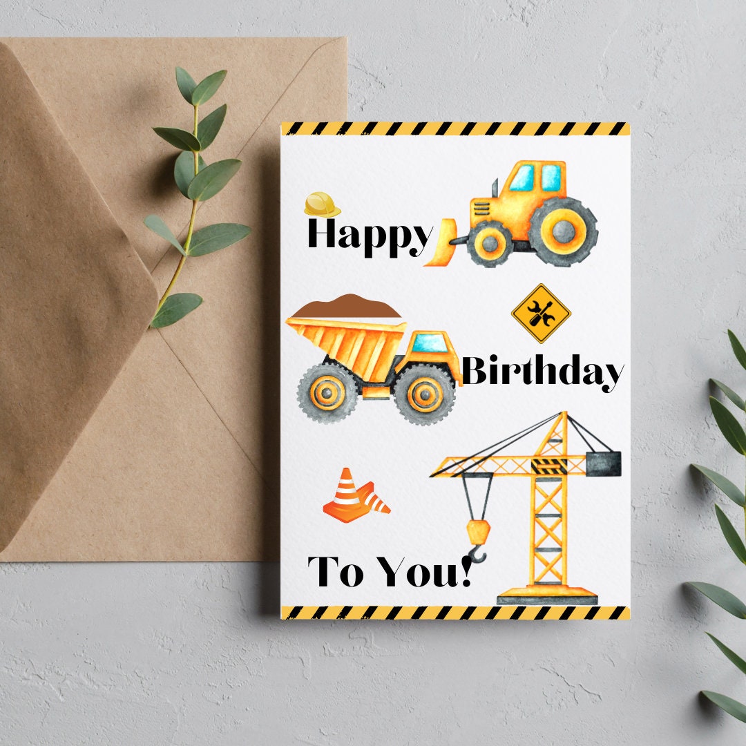 Construction Happy Birthday Card/construction Birthday Card ...