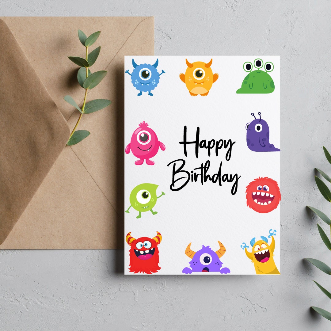 Monster Birthday Card/monster Card/monster Birthday/1st Birthday ...