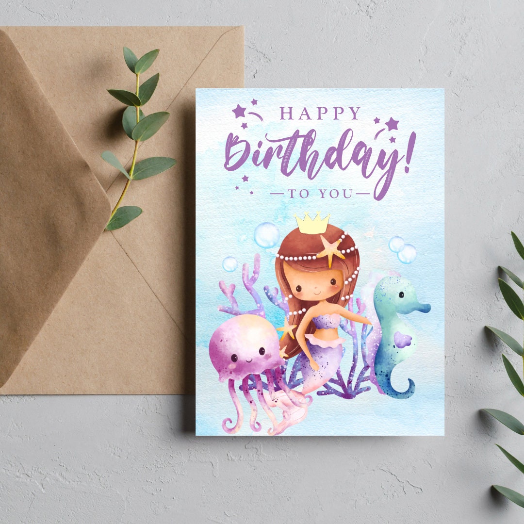 Mermaid Happy Birthday Card/mermaid Card/mermaid Birthday Card/mermaid ...