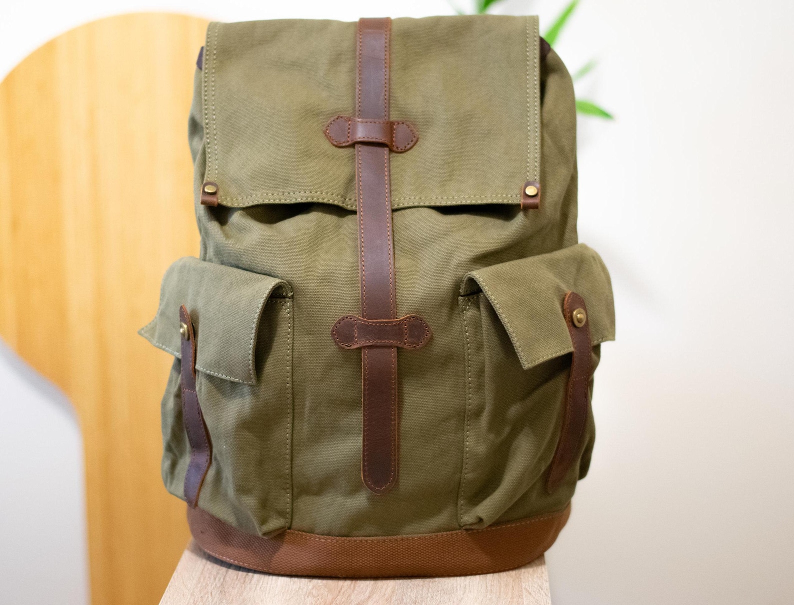 Explorer Rucksack Canvas Backpack - Army Green, Vintage Styled, Rustic ...