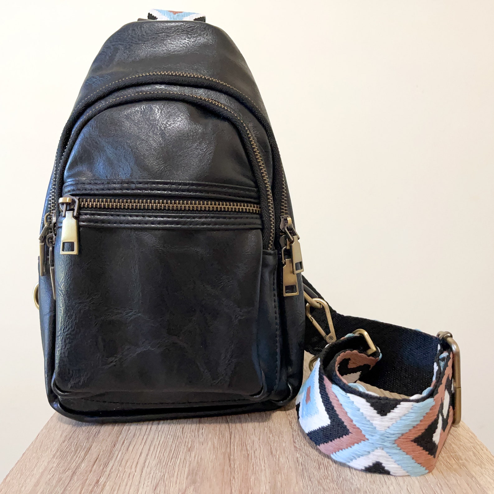 Bohemian Leather Sling Bag for Woman, Small, Tribal Pattern Strap, Boho ...