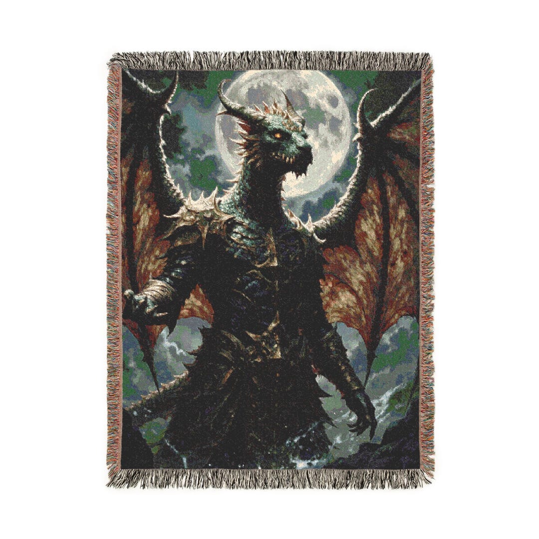 Woven Blanket Dragon Man D&D, Floral Skull Blanket, Dark Fantasy Throw ...