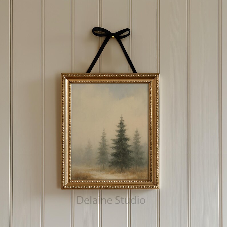 Christmas Evergreen Trees Print | Vintage Winter Forest (digital ...
