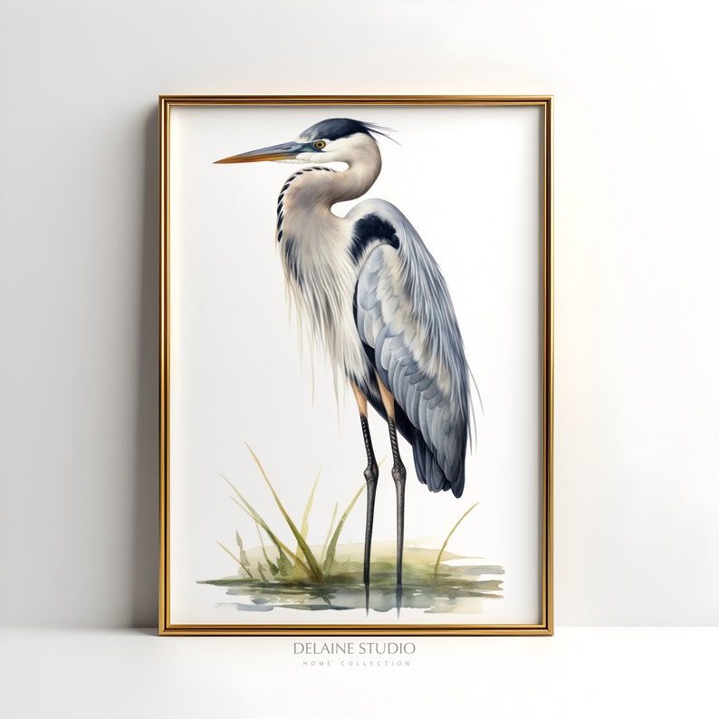 Great Blue Heron Print Antique Bird Art Oil Painting Country Farmhouse ...