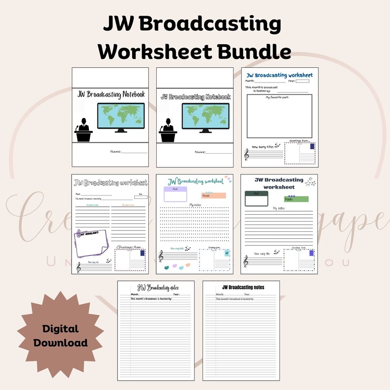 JW Monthly Broadcasting Worksheet Bundle – Kids to Adult, English ...
