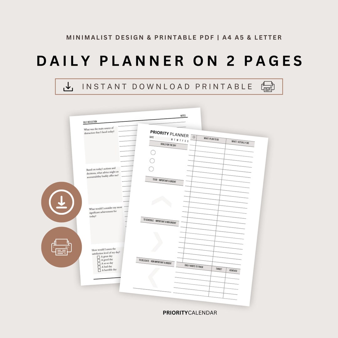 Undated Printable Daily Planner, Accountability Tracker, Minimalist ...