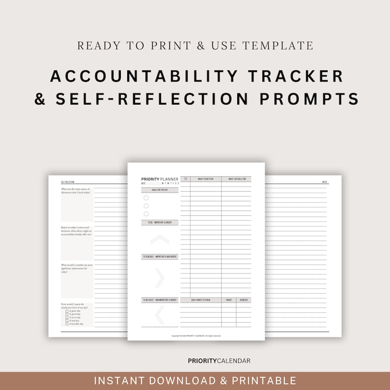 Undated Printable Daily Planner, Accountability Tracker, Minimalist ...