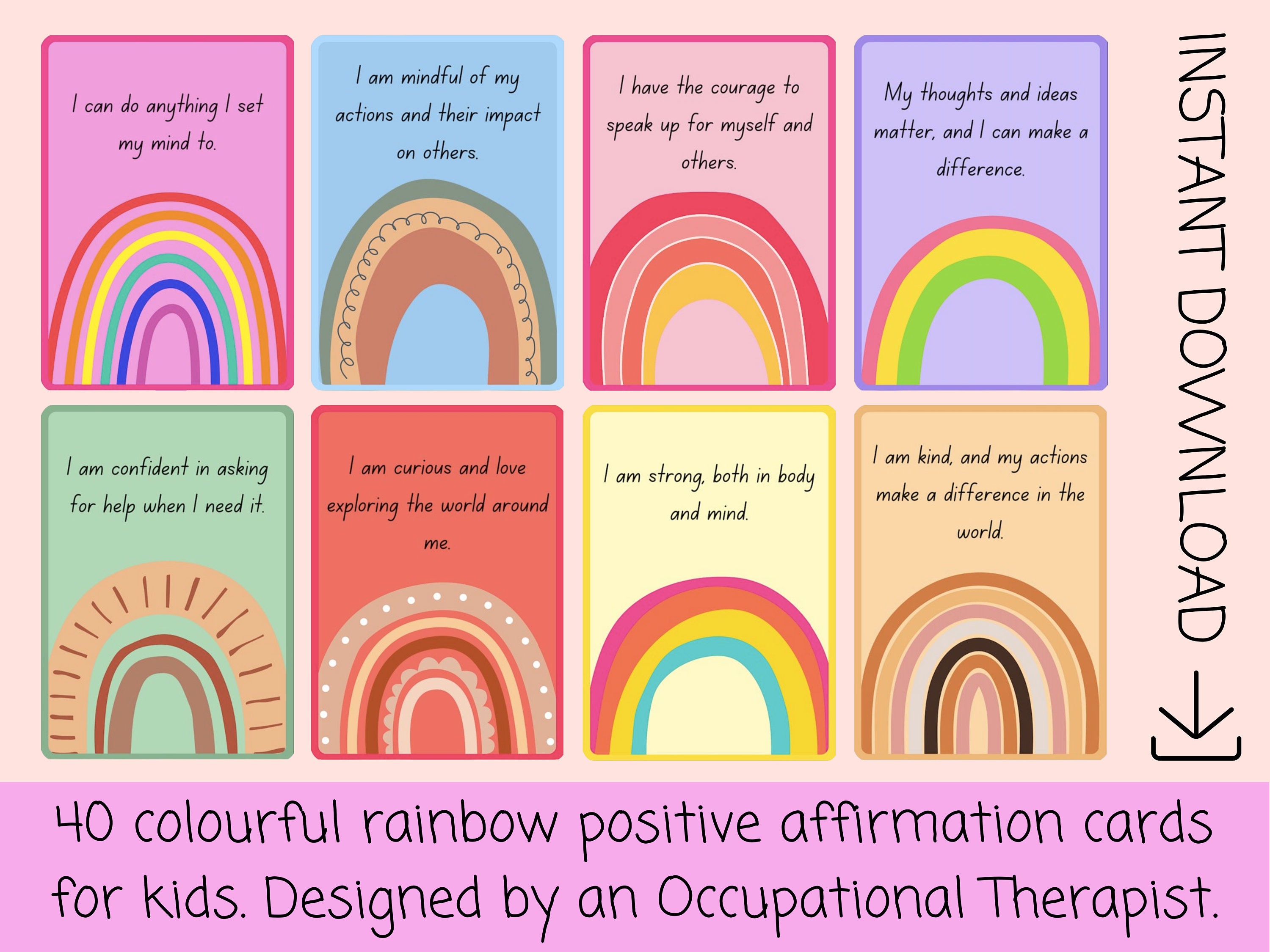 Kids Daily Rainbow Affirmation Cards | Positivity Cards | 40 Printable ...