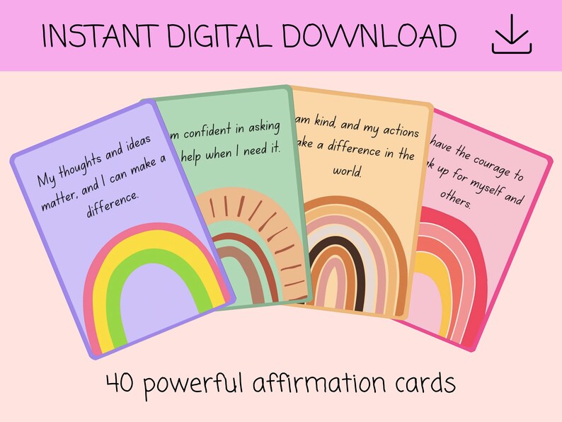Kids Daily Rainbow Affirmation Cards | Positivity Cards | 40 Printable ...