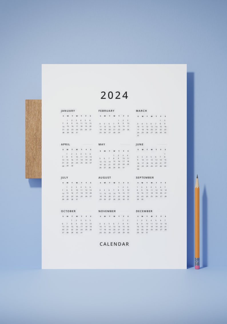 Simple 2024 Calendar, Printable, Calendar, Instant Download, Printables ...