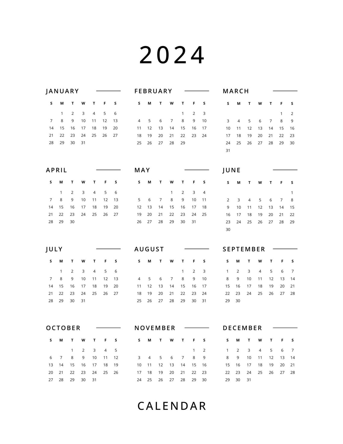 Simple 2024 Calendar, Printable, Calendar, Instant Download, Printables ...