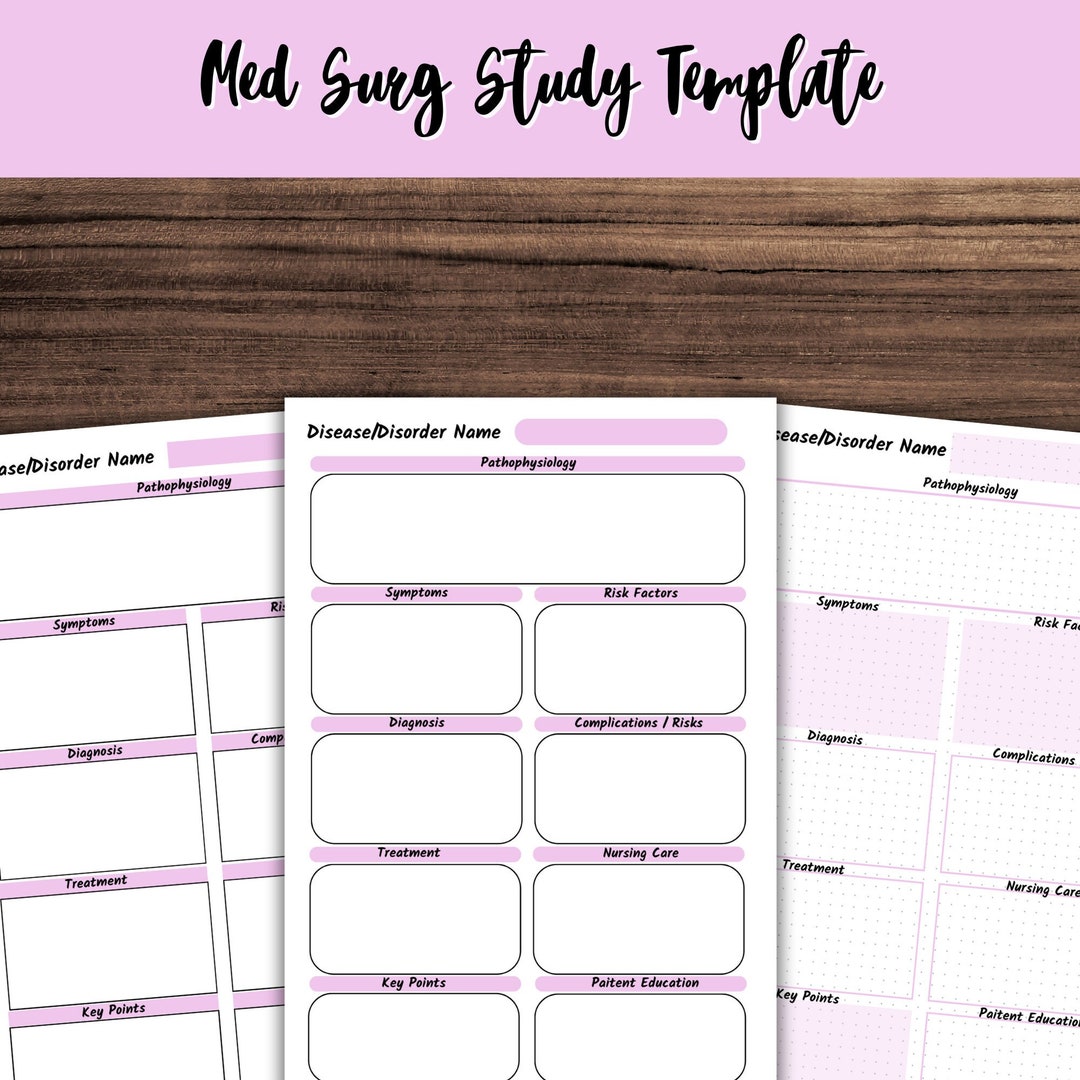 Printable Pink Med Surg Study Template Bundle | Nursing Templates - Etsy