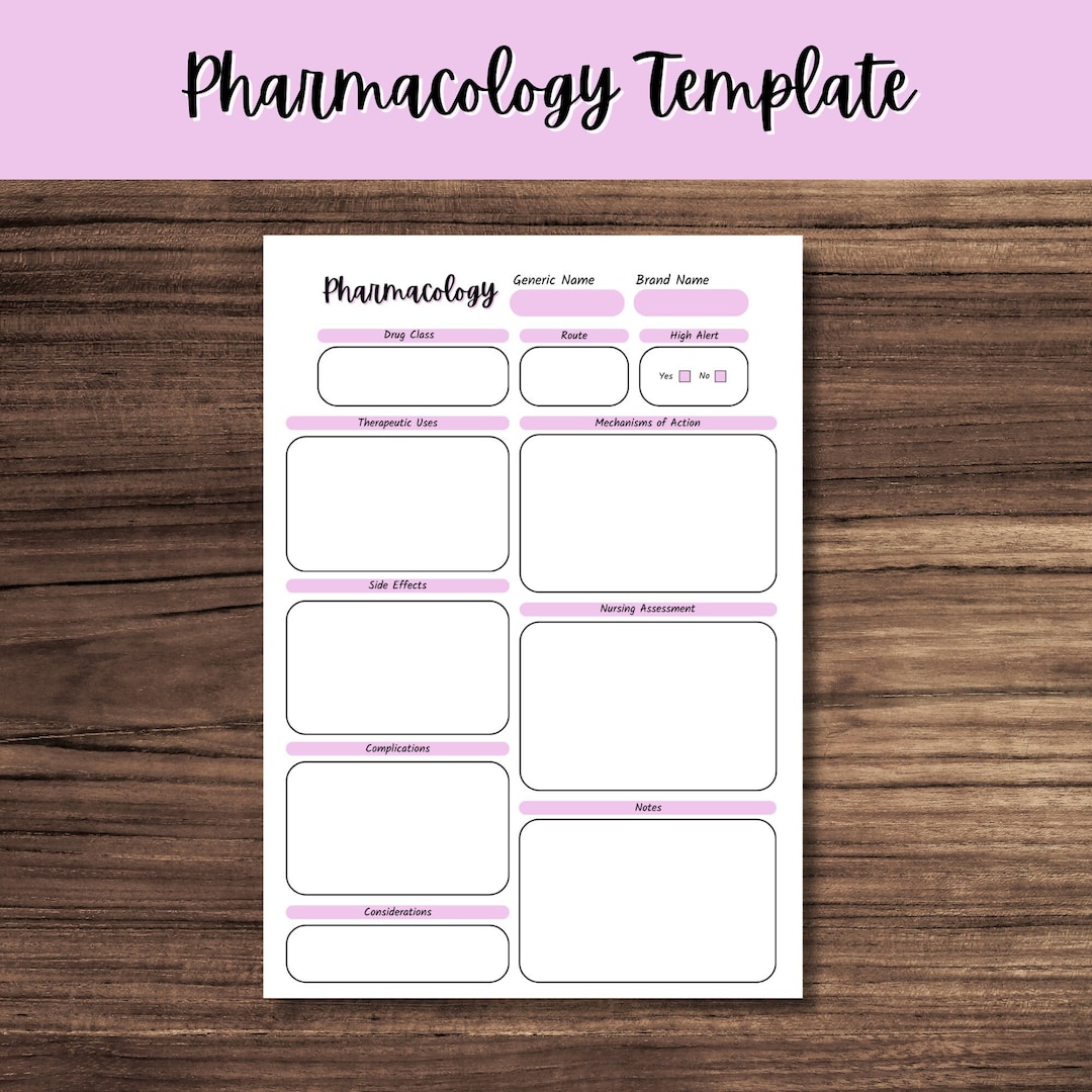 Printable Pink Pharmacology Study Template - Etsy