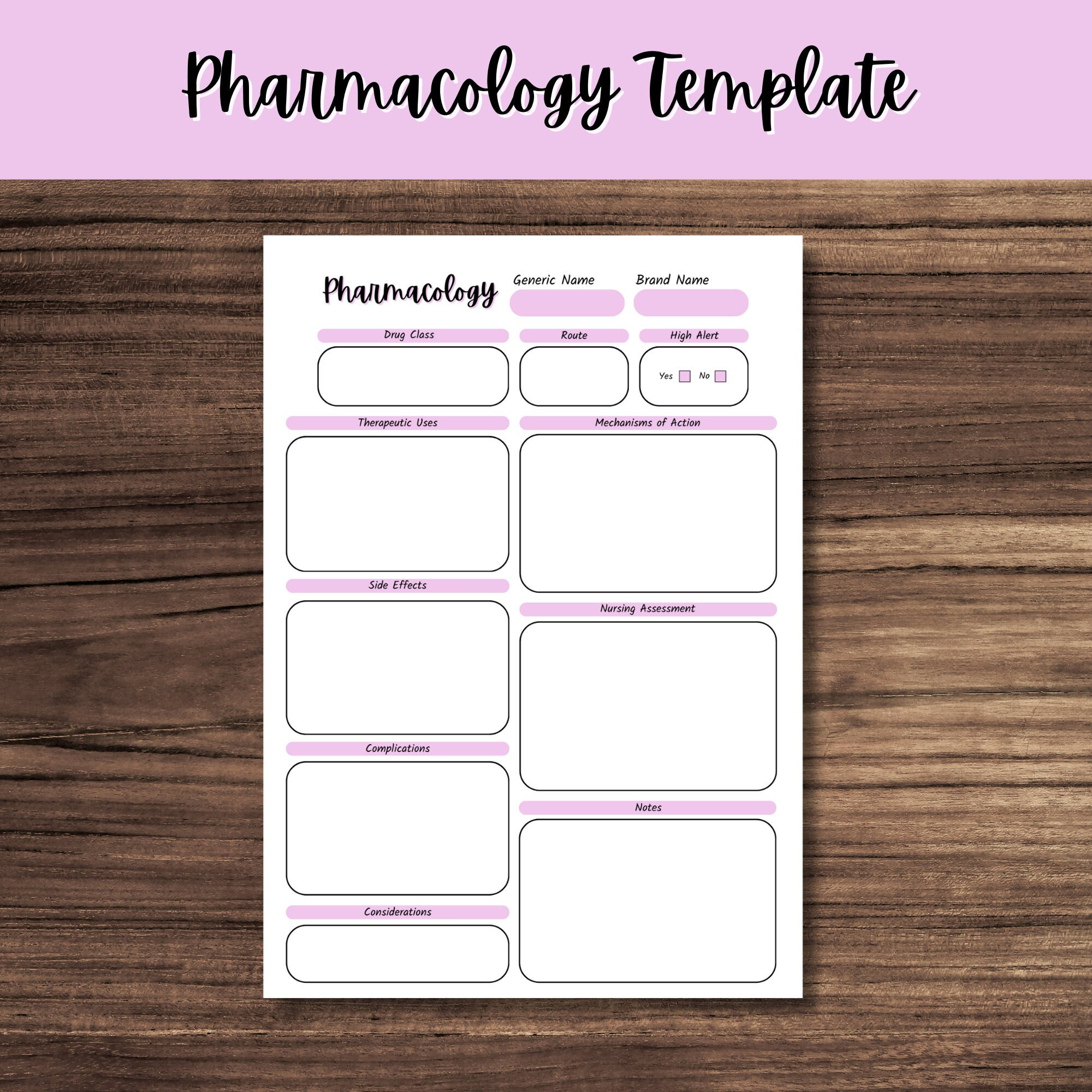 Printable Pink Pharmacology Study Template - Etsy
