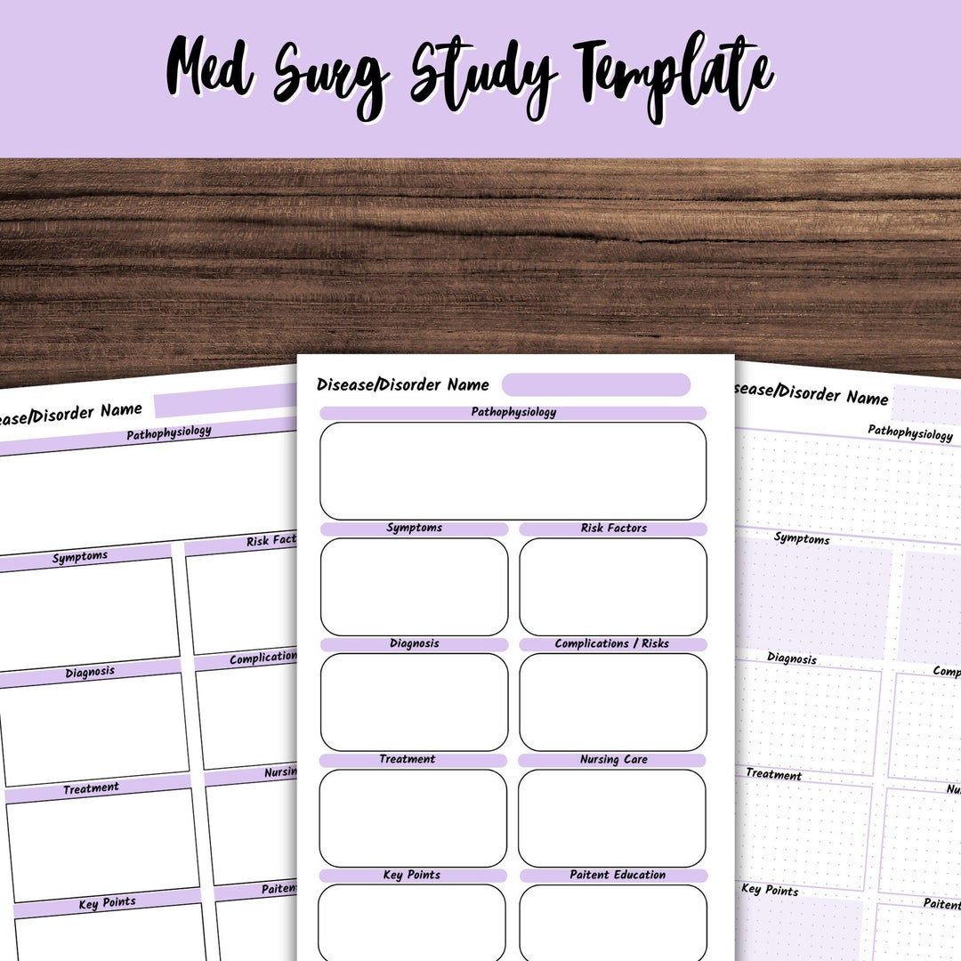 Printable Purple Med Surg Study Template Bundle | Nursing Templates - Etsy