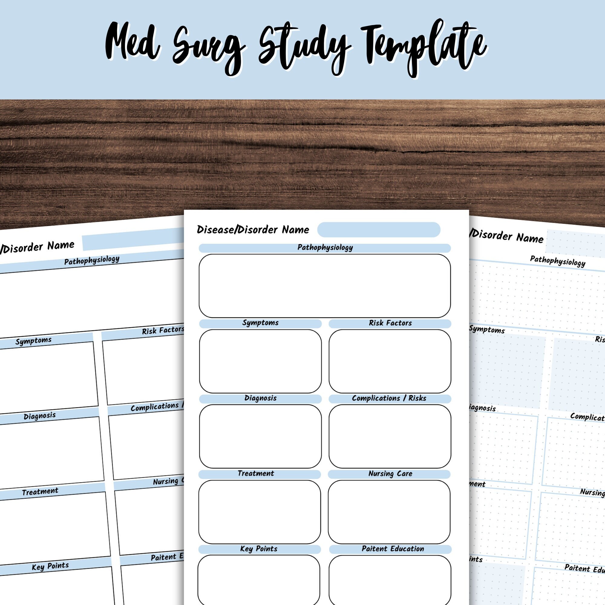 Printable Blue Med Surg Study Template Bundle | Nursing Templates - Etsy