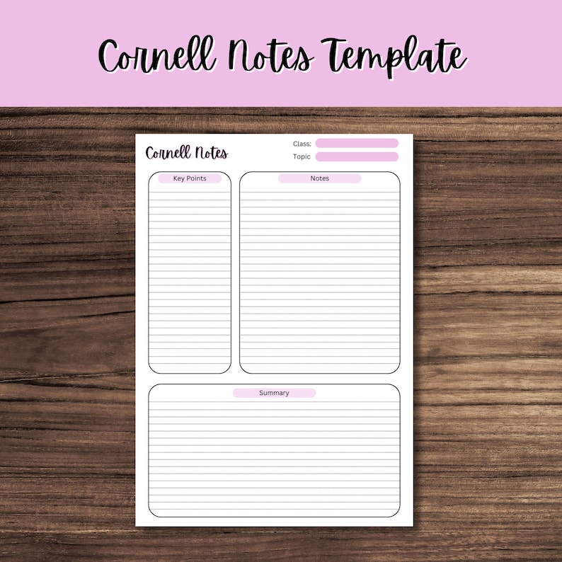 Printable Pink Cornell Notes Template - Etsy