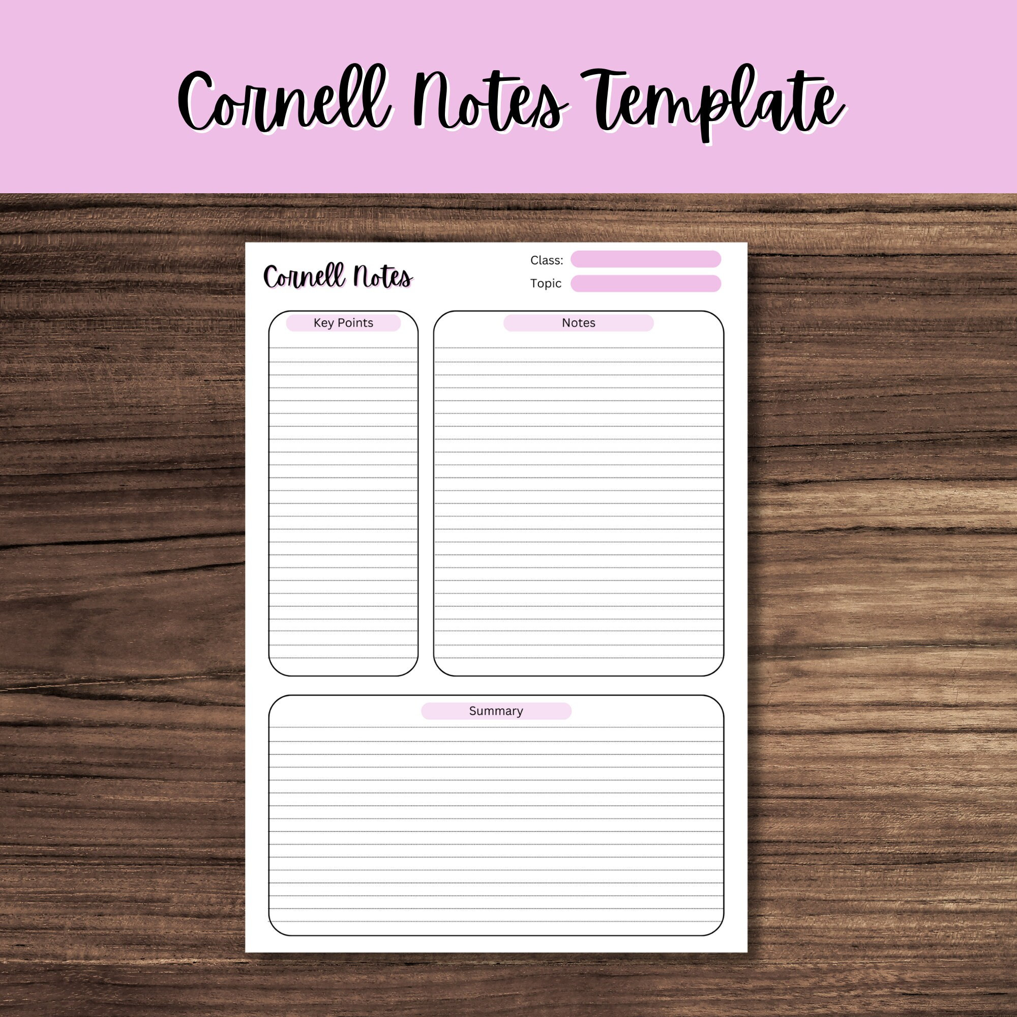Printable Pink Cornell Notes Template - Etsy