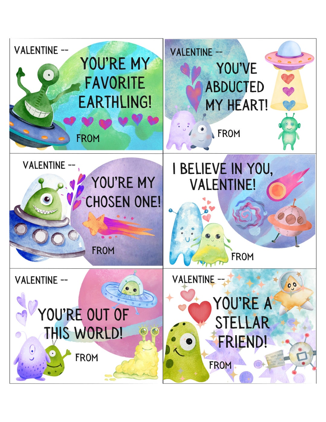 Punny Alien Valentines instant Download Printable PDF - Etsy