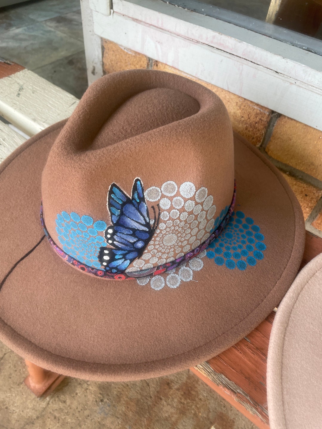 Fedora Hat Painted Aboriginal Art Design Brown - Etsy