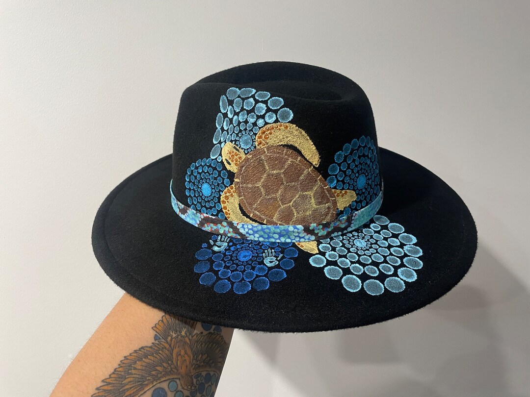 Fedora Sea Turtle Hat Painted Aboriginal Art Design Black - Etsy