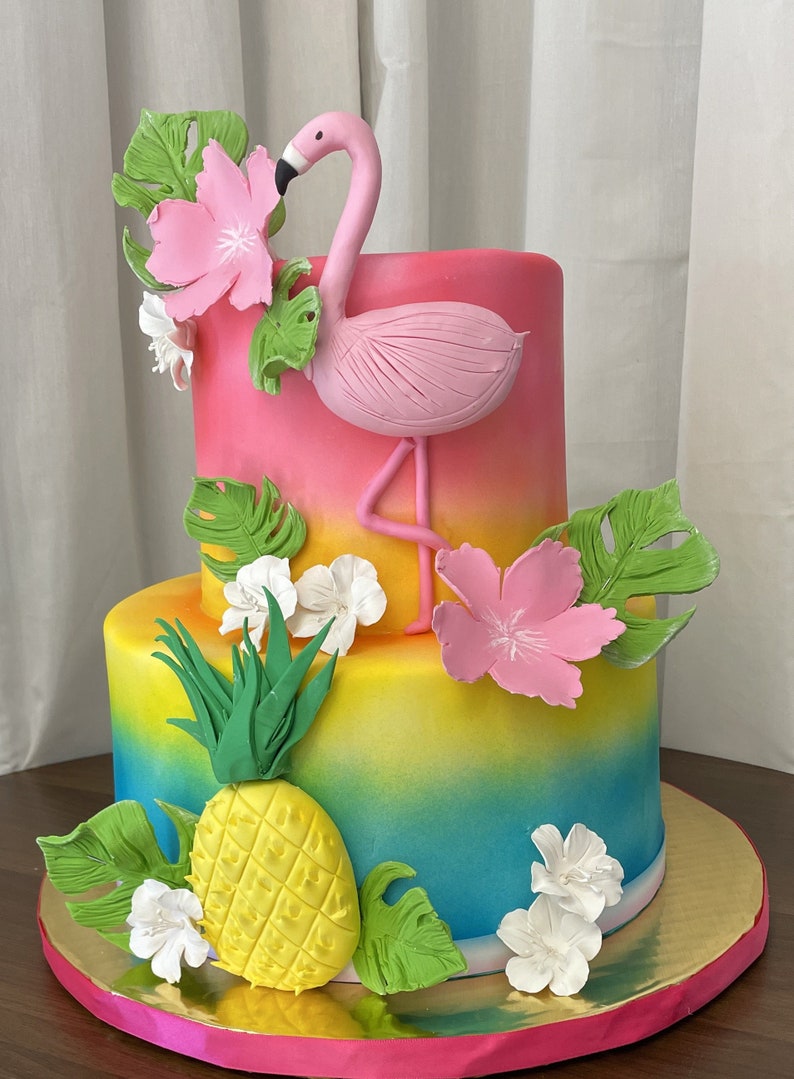 Flamingo and Pineapple Cake Decoration Set, Cute Flamingo Topper ...