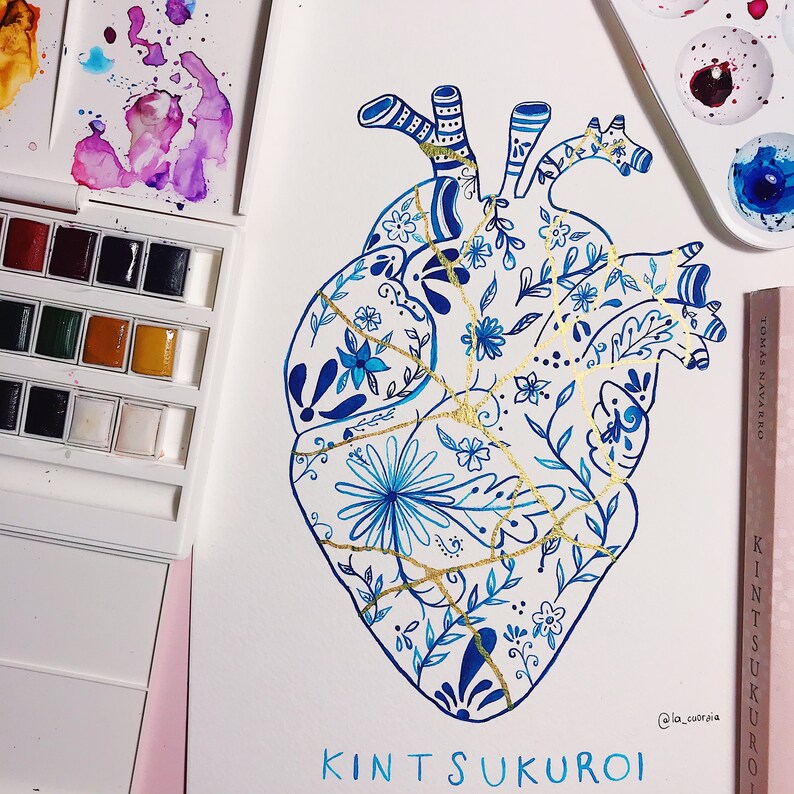 Kintsugi Anatomical Heart Painting - Etsy