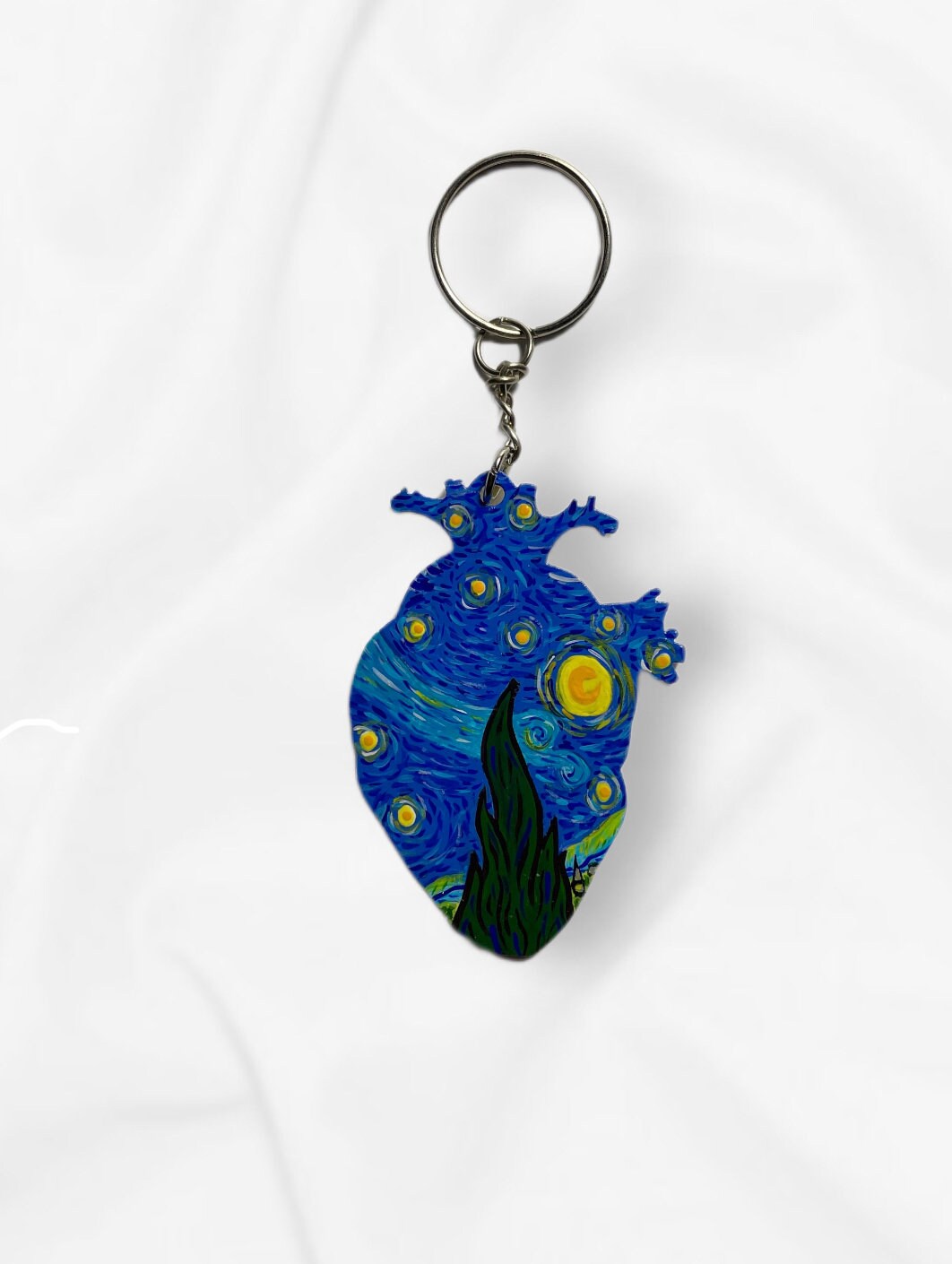 Starry Night Anatomical Heart Keychain - Etsy